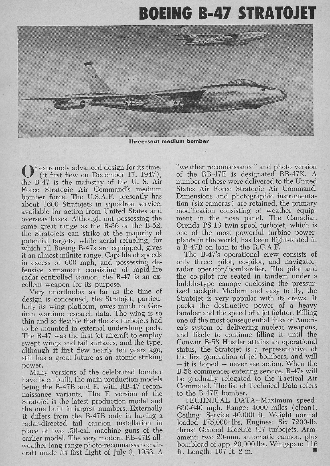 Boeing B-47 Stratojet Article – All Aero