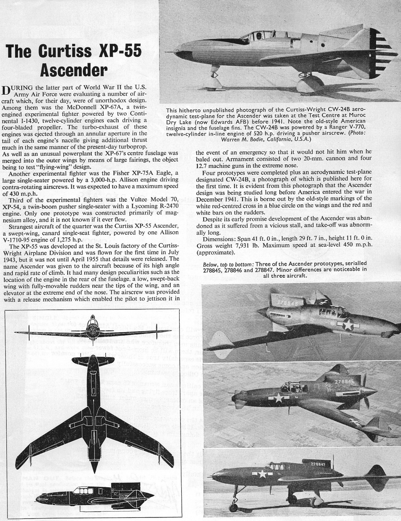 Curtiss XP-55 Article – All Aero