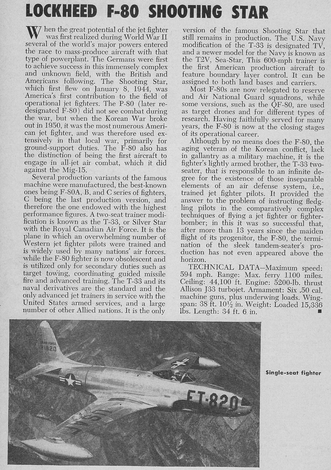 Lockheed F-80 Shooting Star Article – All Aero
