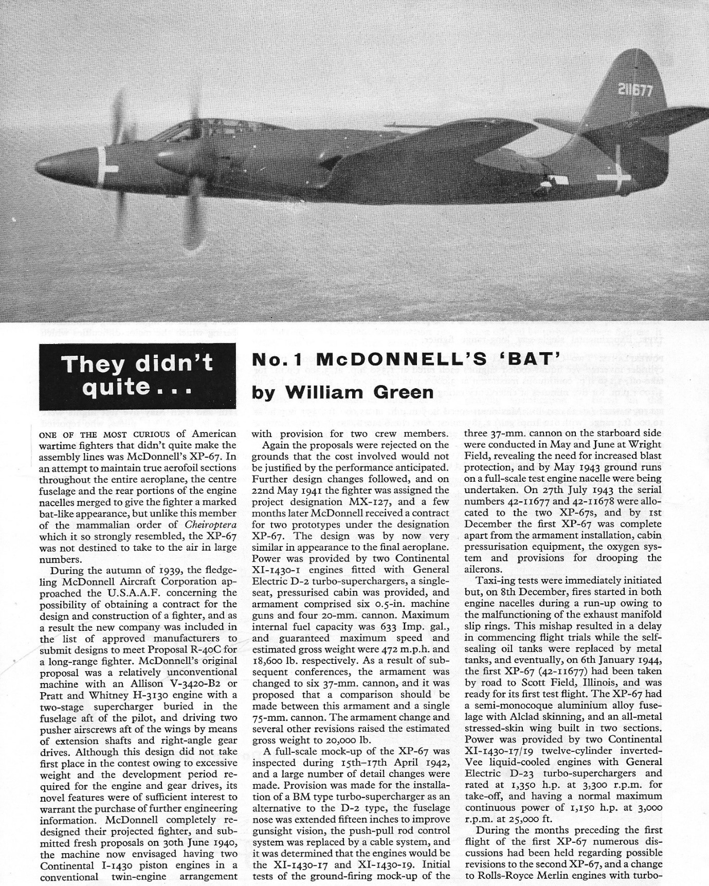 McDonnell XP-67 Bat Article – All Aero