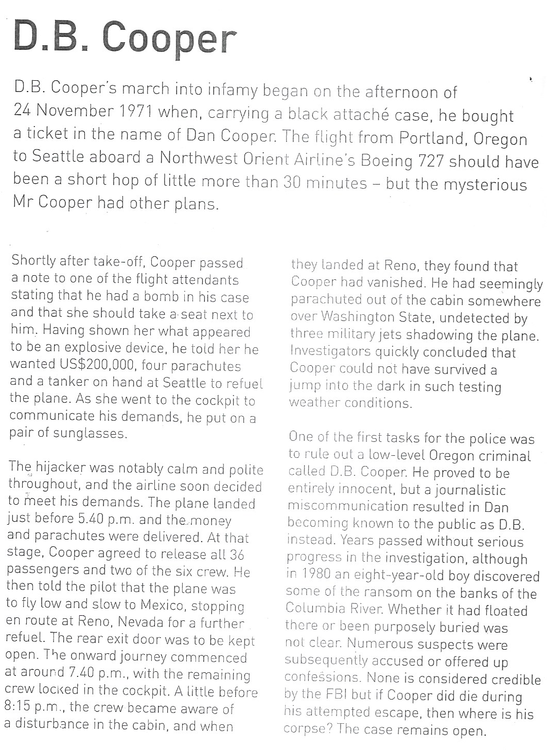 D.B. Cooper Boeing 727 Hijack – All Aero