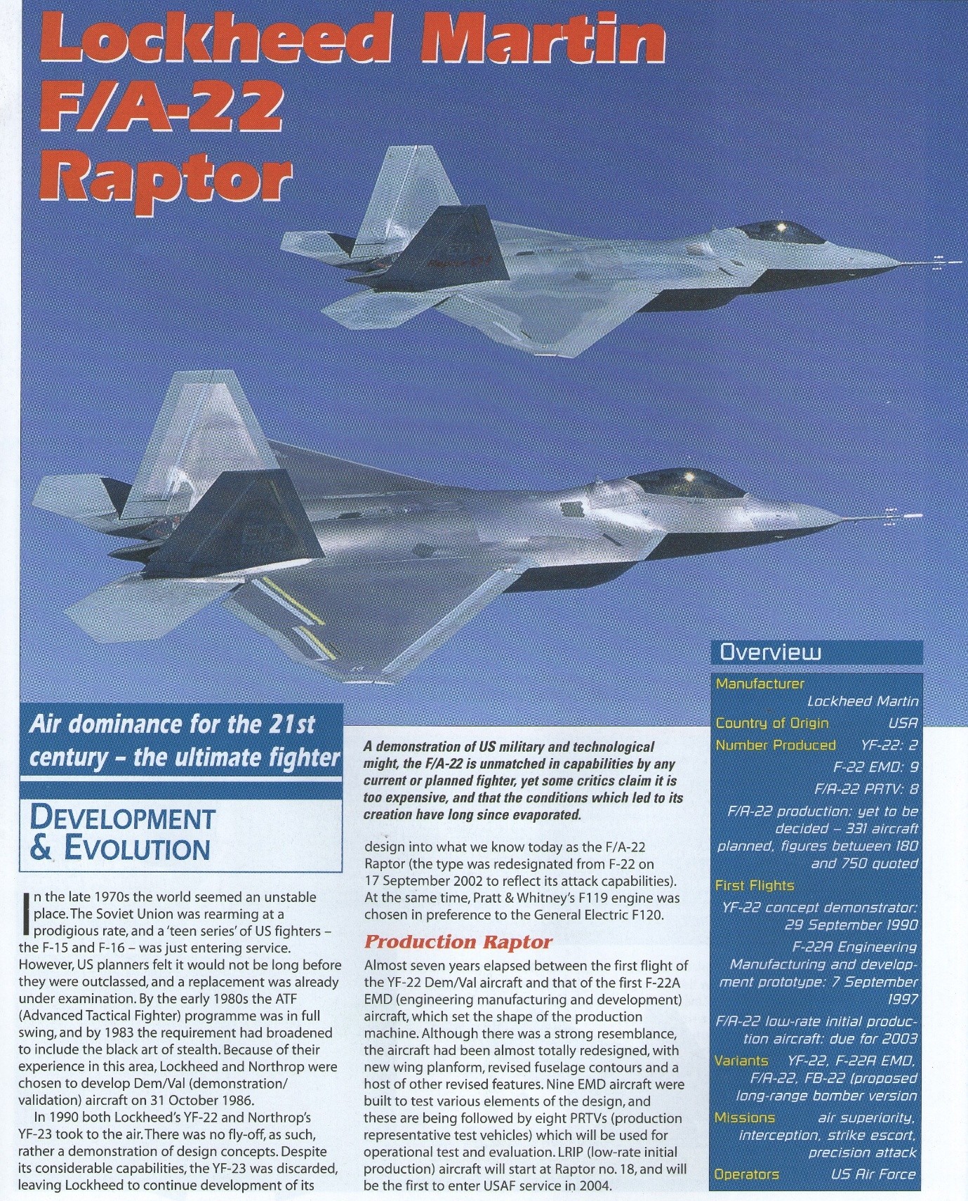 Lockheed Martin F-22 Raptor Article – All Aero