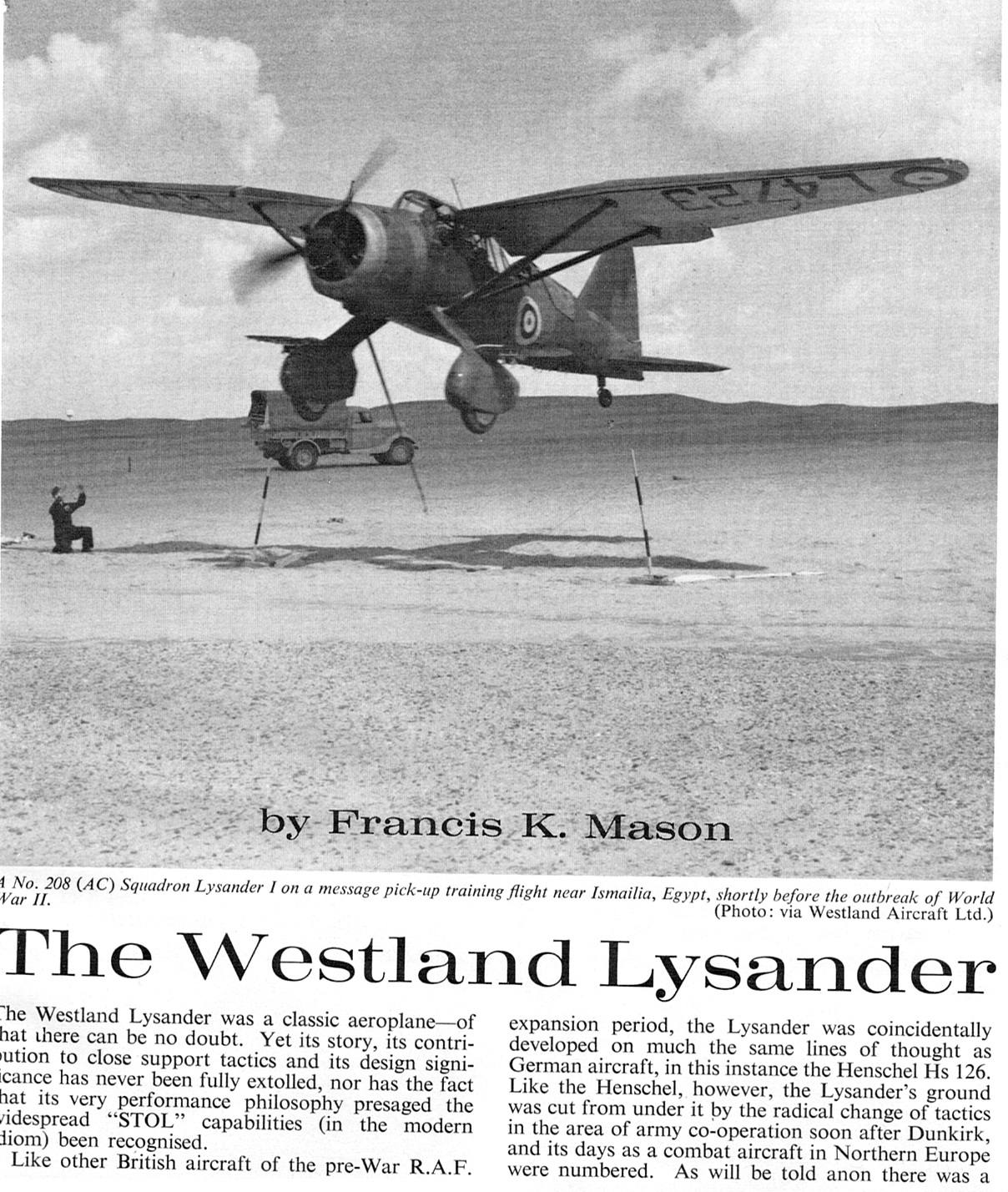 Westland Lysander Article – All Aero